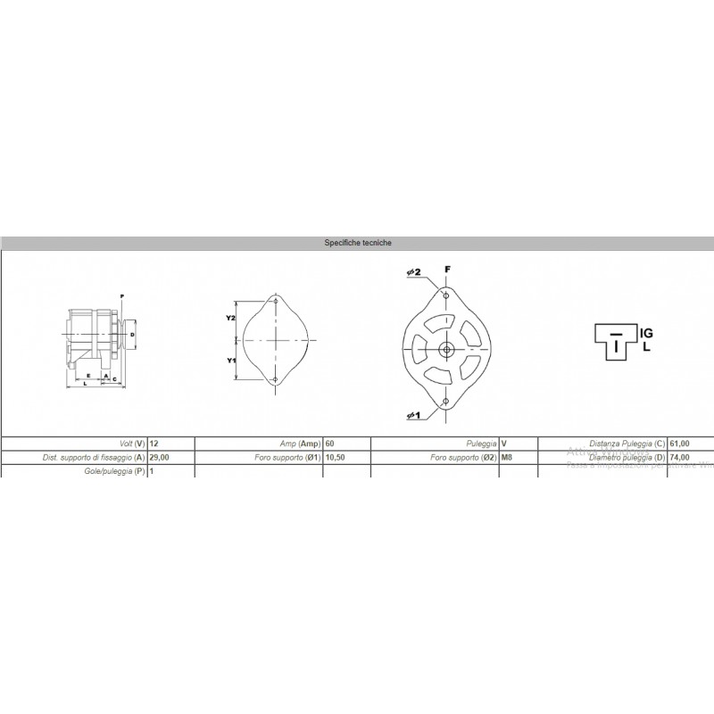 Alternatore AG2114 12V 60 AH Caterpillar, Hyundai, Kubota, Industriali